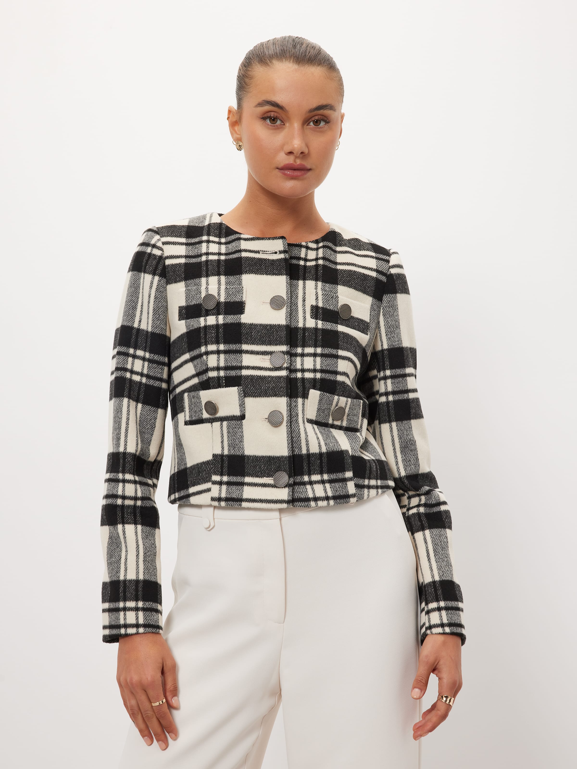 Close Up Check Crop Jacket Check - Portmans Online