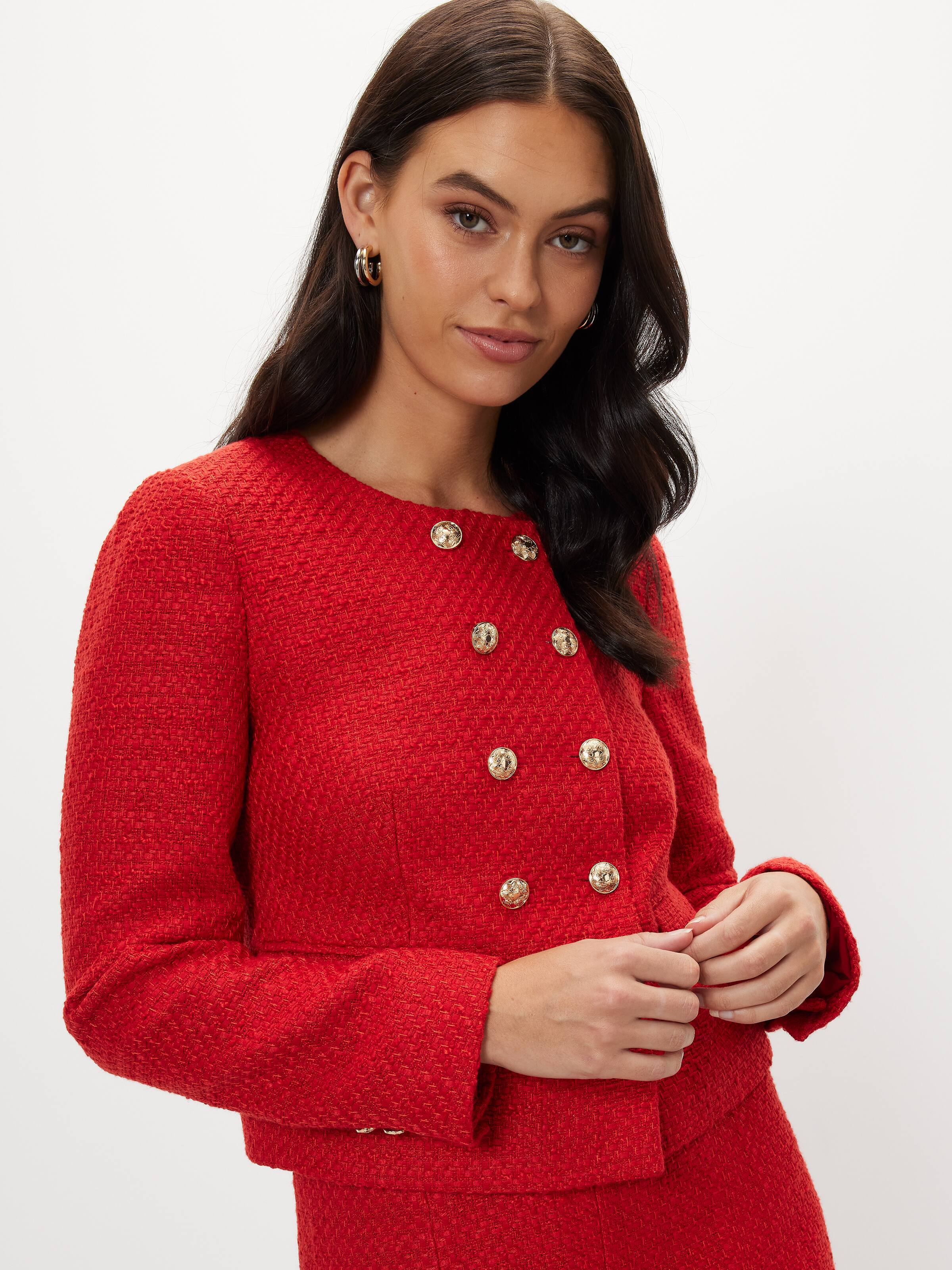 Red Hot Boucle Crop Jacket Fire Red - Portmans Online