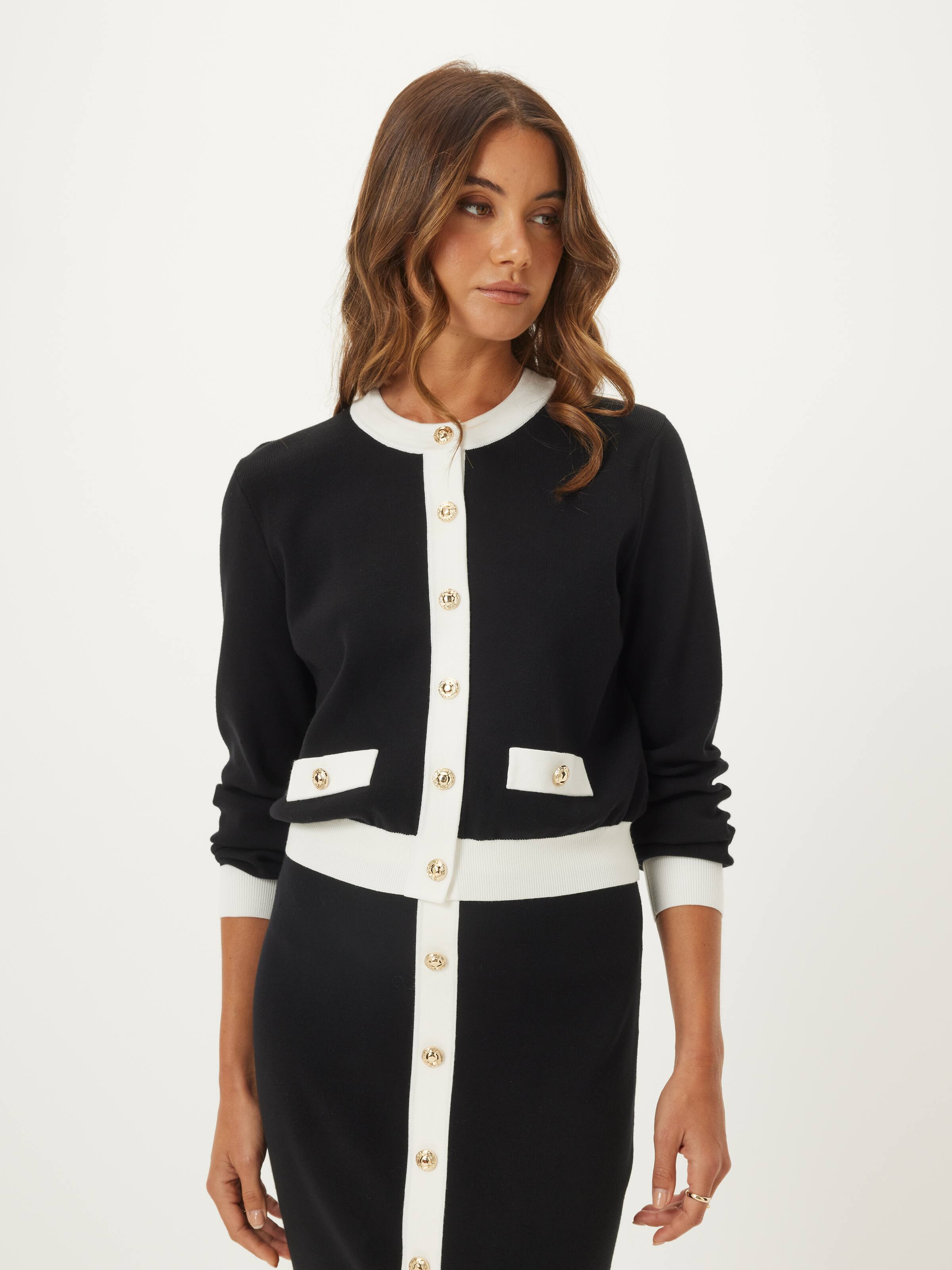 Sandy Tipped Cardigan Black Cream - Portmans Online