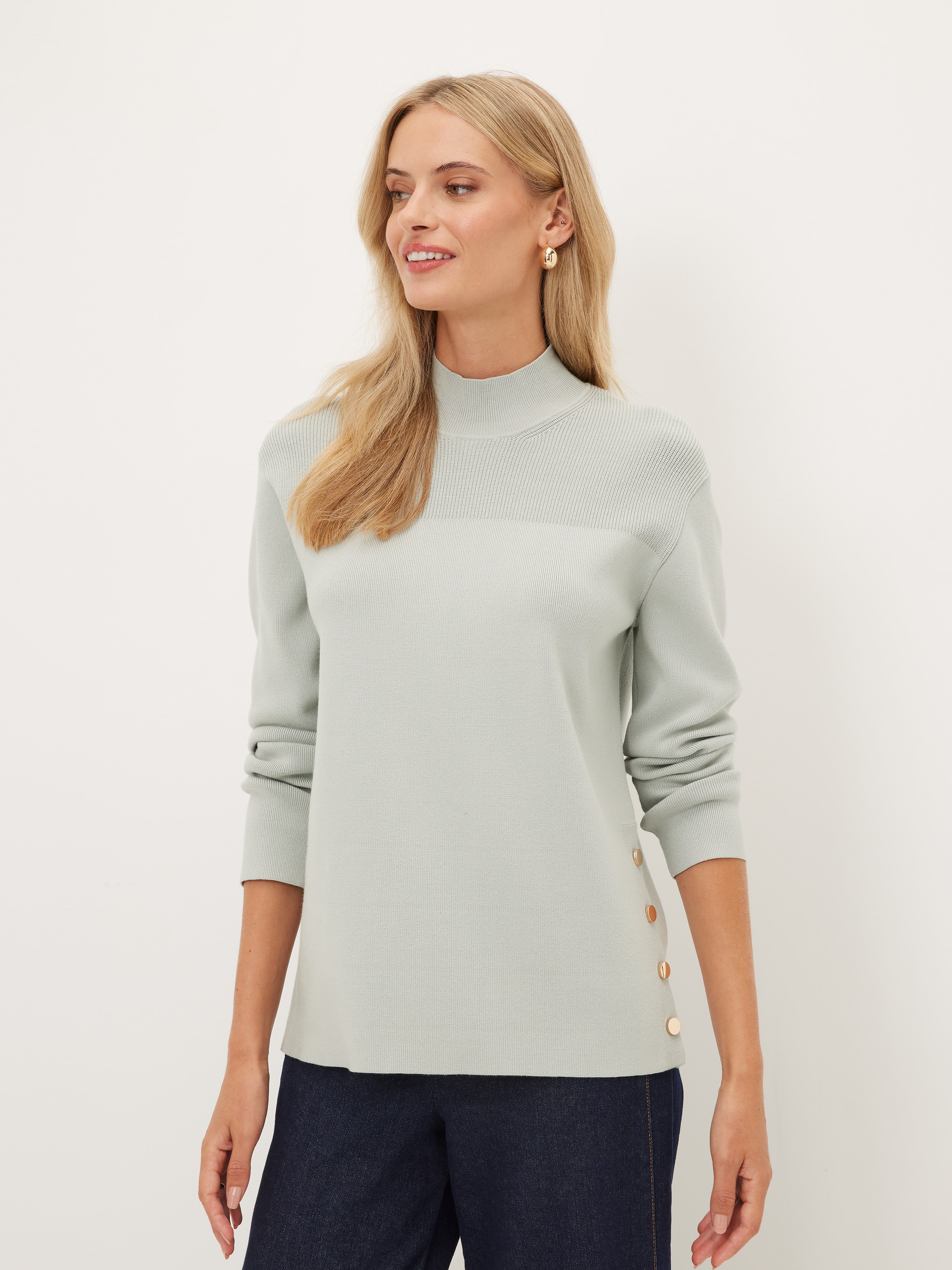 Kayla Side Button Crew Knit Pale Mint - Portmans Online