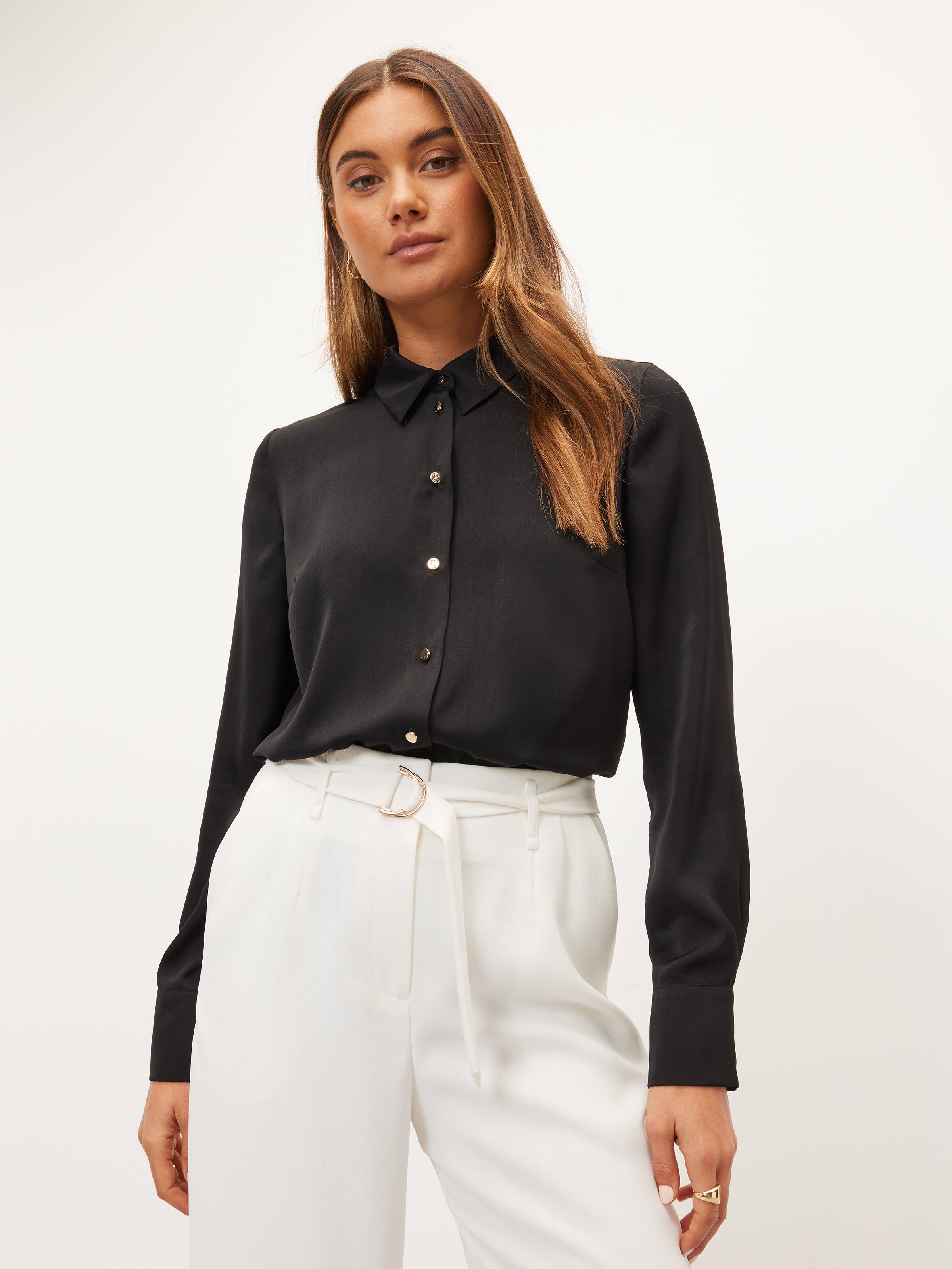 Darcy Satin Shirt Black - Portmans Online