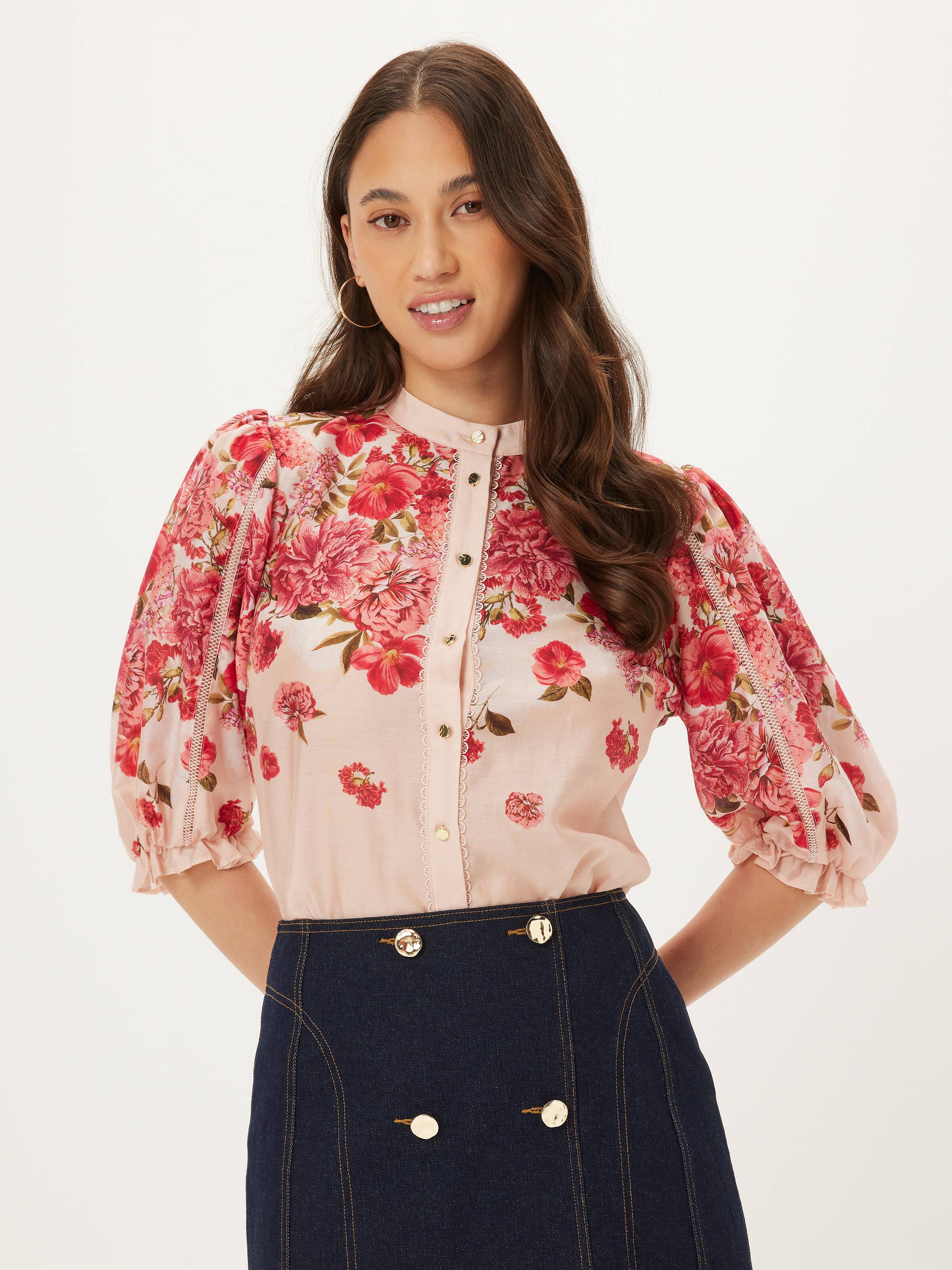 Gemma Lace Trim Short Sleeve Blouse Boudoir Bloom - Portmans Online