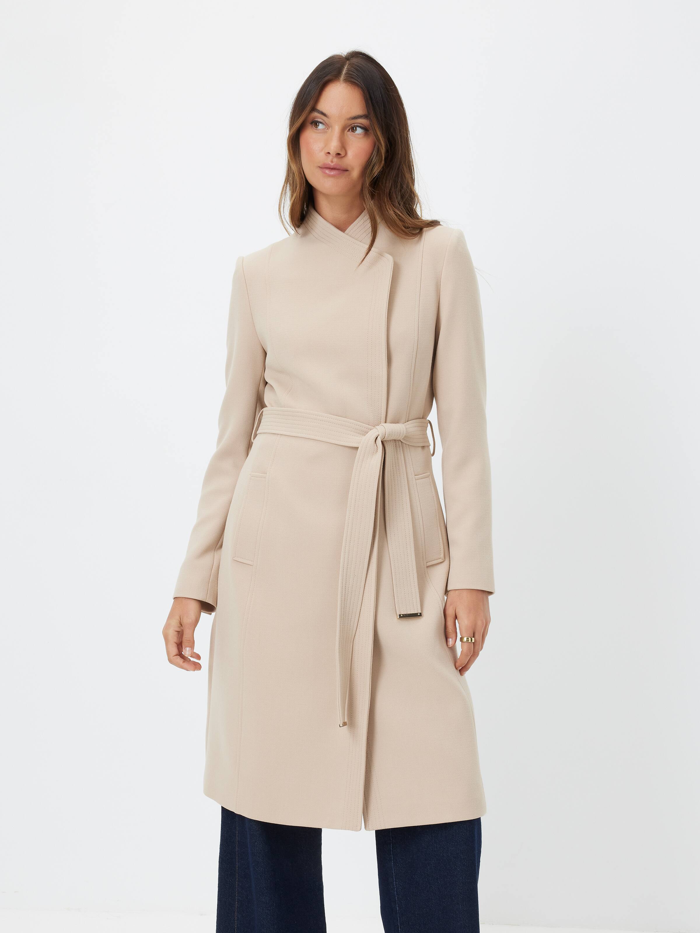 Frankie Funnel Neck Coat Tea - Portmans Online