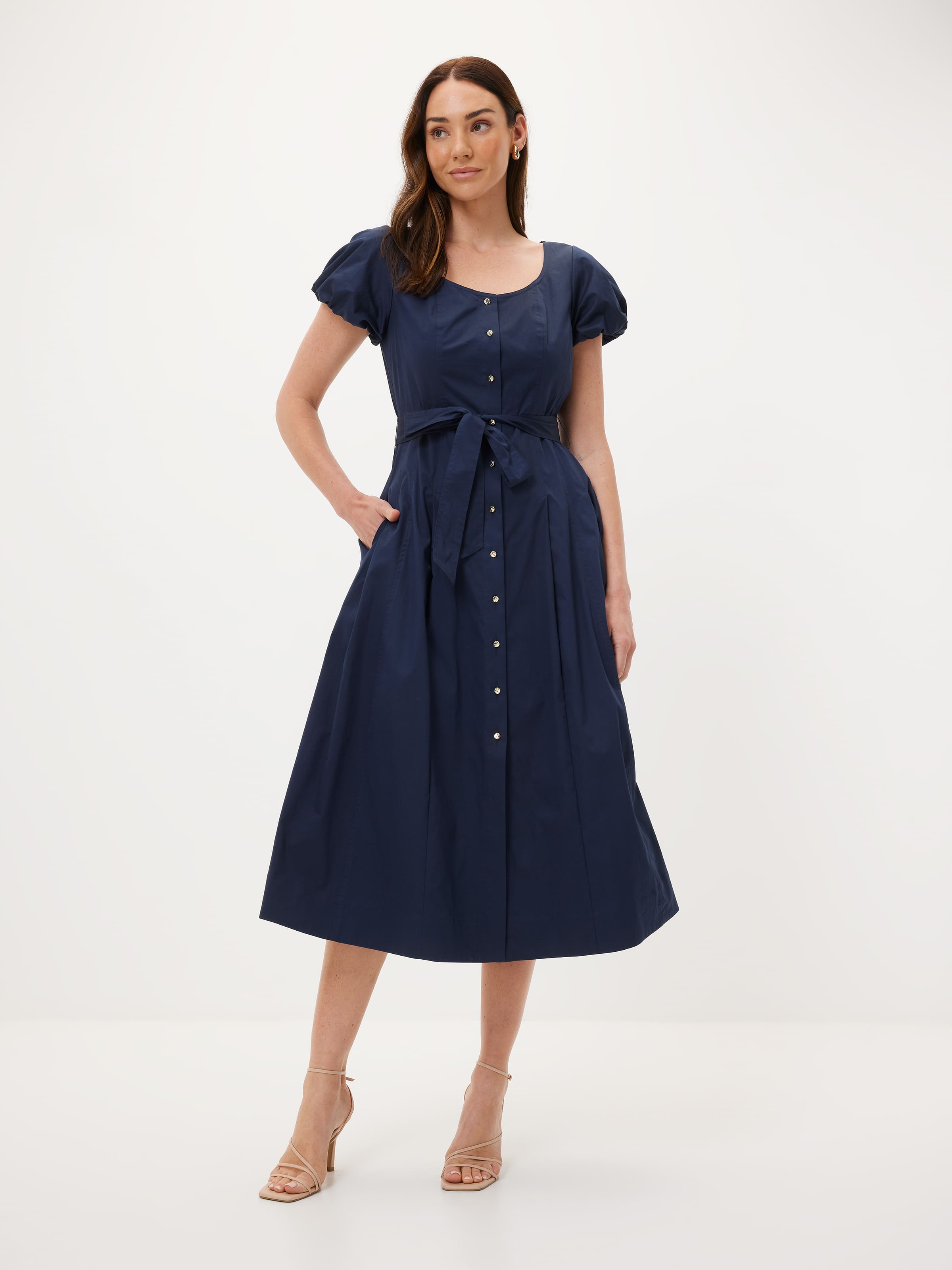 Bianca Midi Dress Navy - Portmans Online