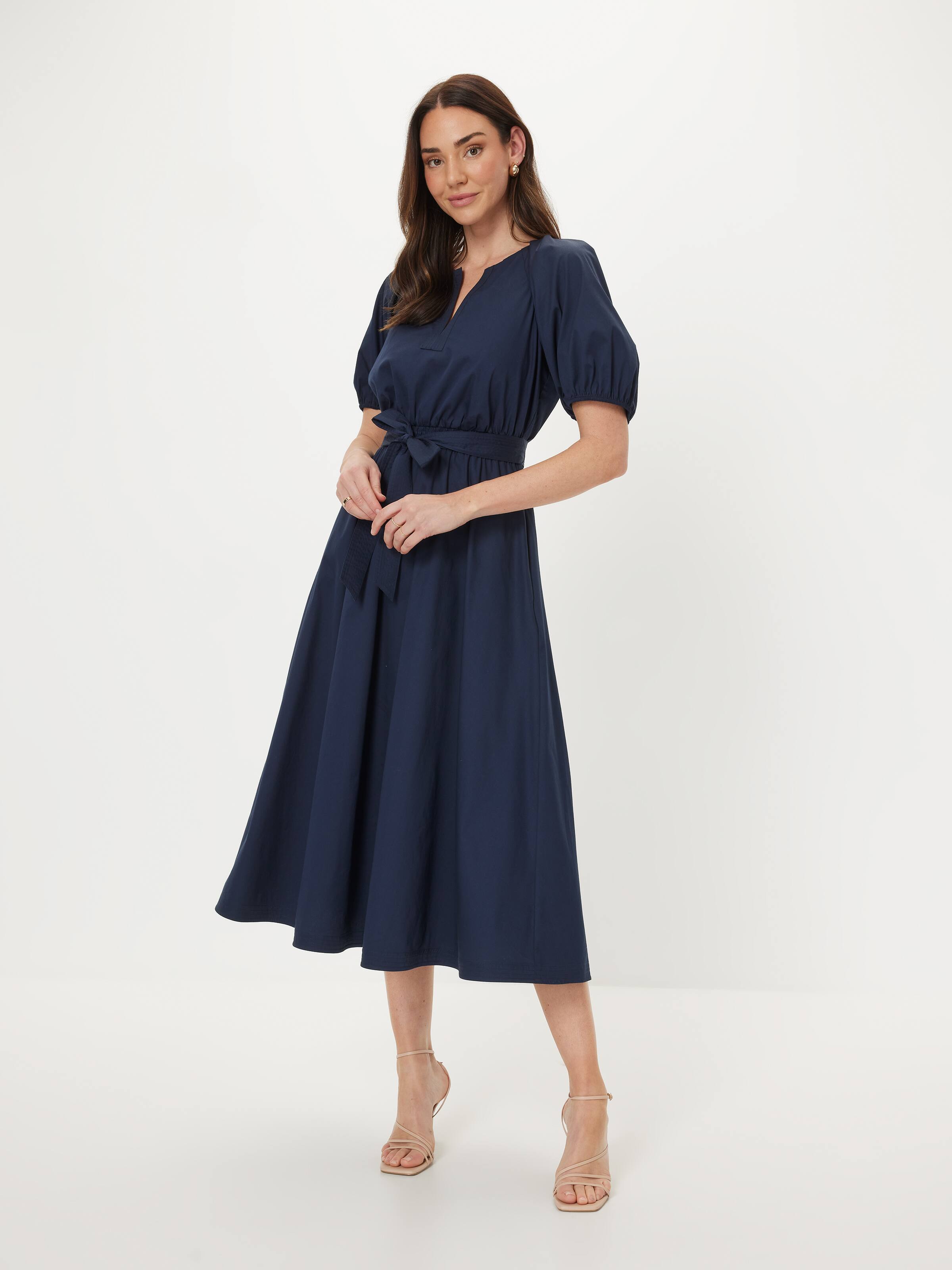 Sally Poplin Midi Dress Navy - Portmans Online